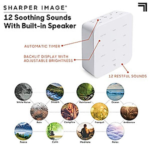 SHARPER IMAGE Ultimate Sleep White Noise Sound Machine for Adults and Baby, Portable Relaxing Music and Nature Sounds Therapy, Aids Sleeping, Stress and Anxiety Relief, with USB Cord