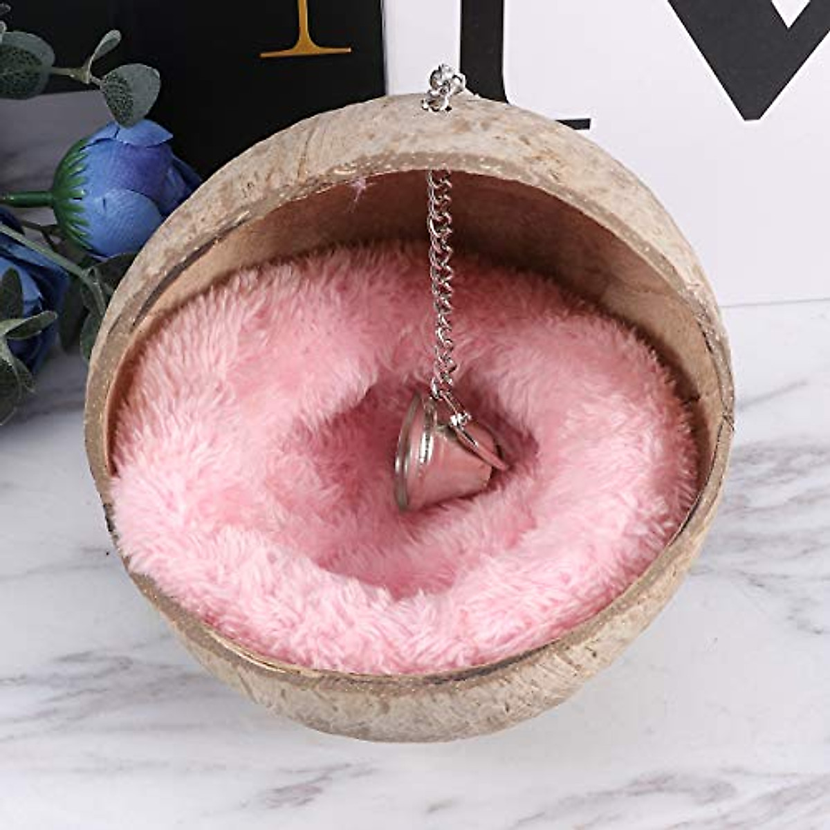 POPETPOP Dwarf Hamster Nest Hanging Bird Coconut Shell Warm Sleeping Bed Portable Bird Nest Bird House Resting Place for Dwarf Hamster Gerbil Squirrel (Random Color Cushion)