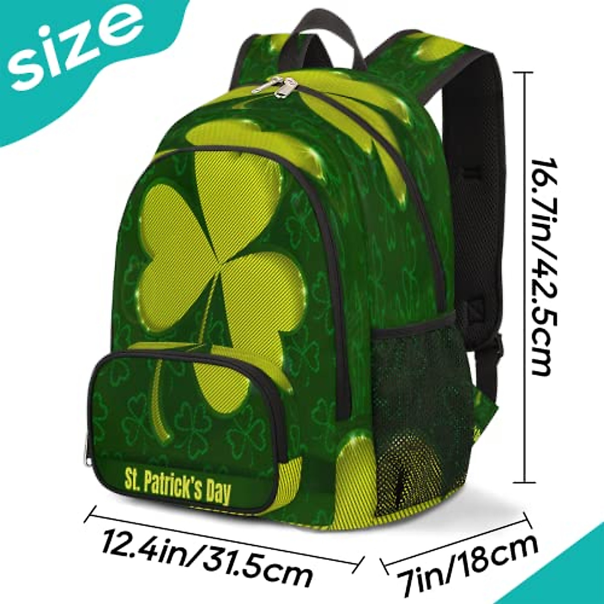St. Patrick's Day Green Shamrocks Bookbag School Backpack Teens Girls Boys Schoolbag Shoulder Computer Hiking Gym Travel Casual Travel Daypack