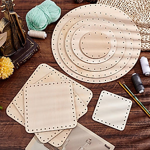 PH PandaHall 9pcs Wooden Basket Bottom, Natural Flat Round Square Blank Crochet Basket Undyed Wood Basket Weaving Base for DIY Knitting Crochet Bags Yarn Storage Bag Basket Supplies