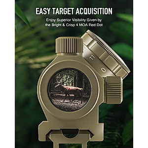 PINTY Red Dot Sight, Micro Reflex Sight 4 MOA Rifle Scope with 1 Inch Riser Mount 11 Brightness Levels Battery QD Mount for Picatinny and Weaver Rail Mounts on Pistols Rifles Long Guns More, Khaki