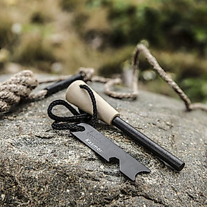 Kasmer Fire Starter Kit Survival Tools Ferro Rod Waterproof Fire Starting Jute Rope Wax Infused Wick Tinder Flint and Steel for Camping Backpacking Hiking Gears black with jute rope One Size