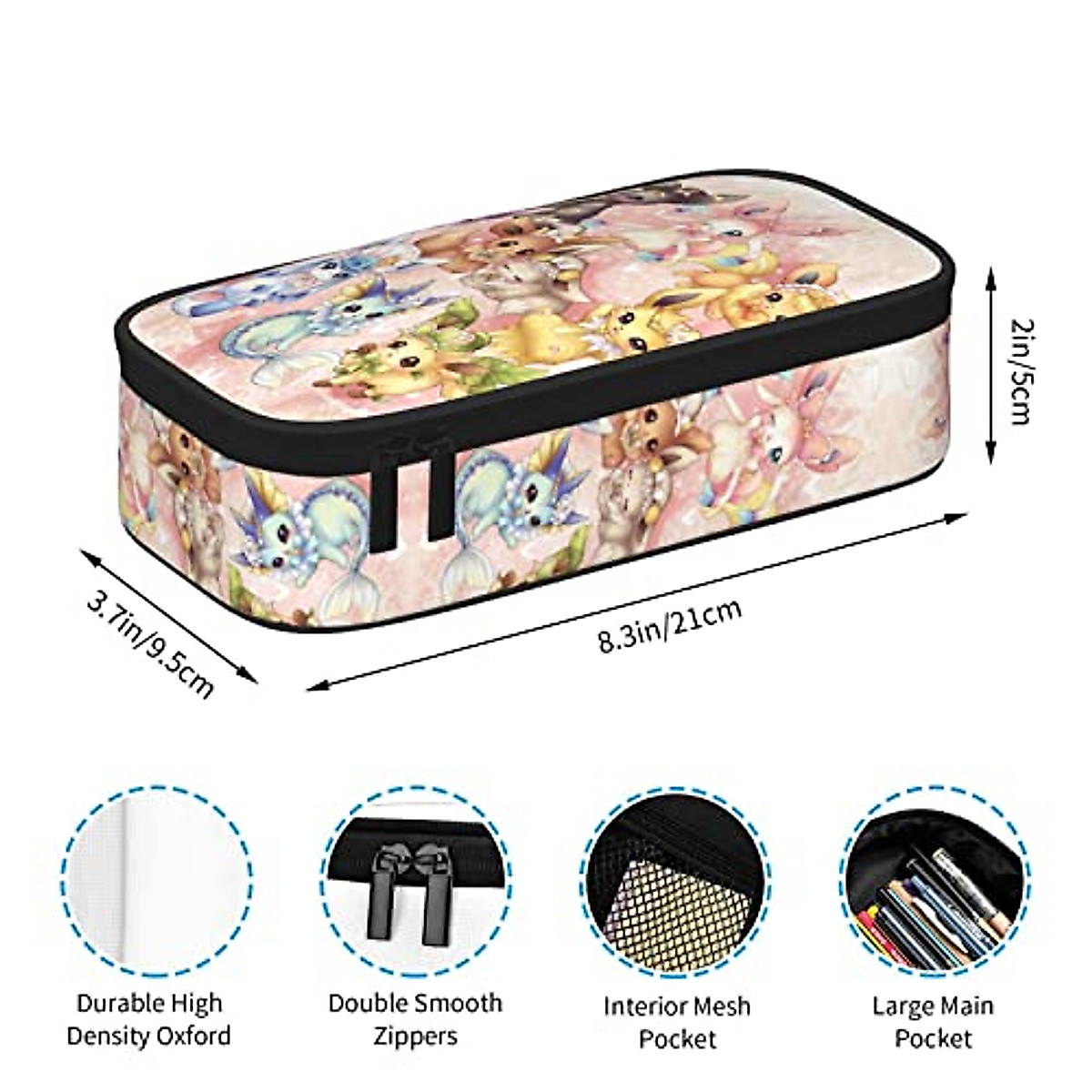 Ee-Vee Pencil Case Big Capacity Pen Bag Stationery Bags Portable Storage Bag Makeup Case for School Office Home, Black