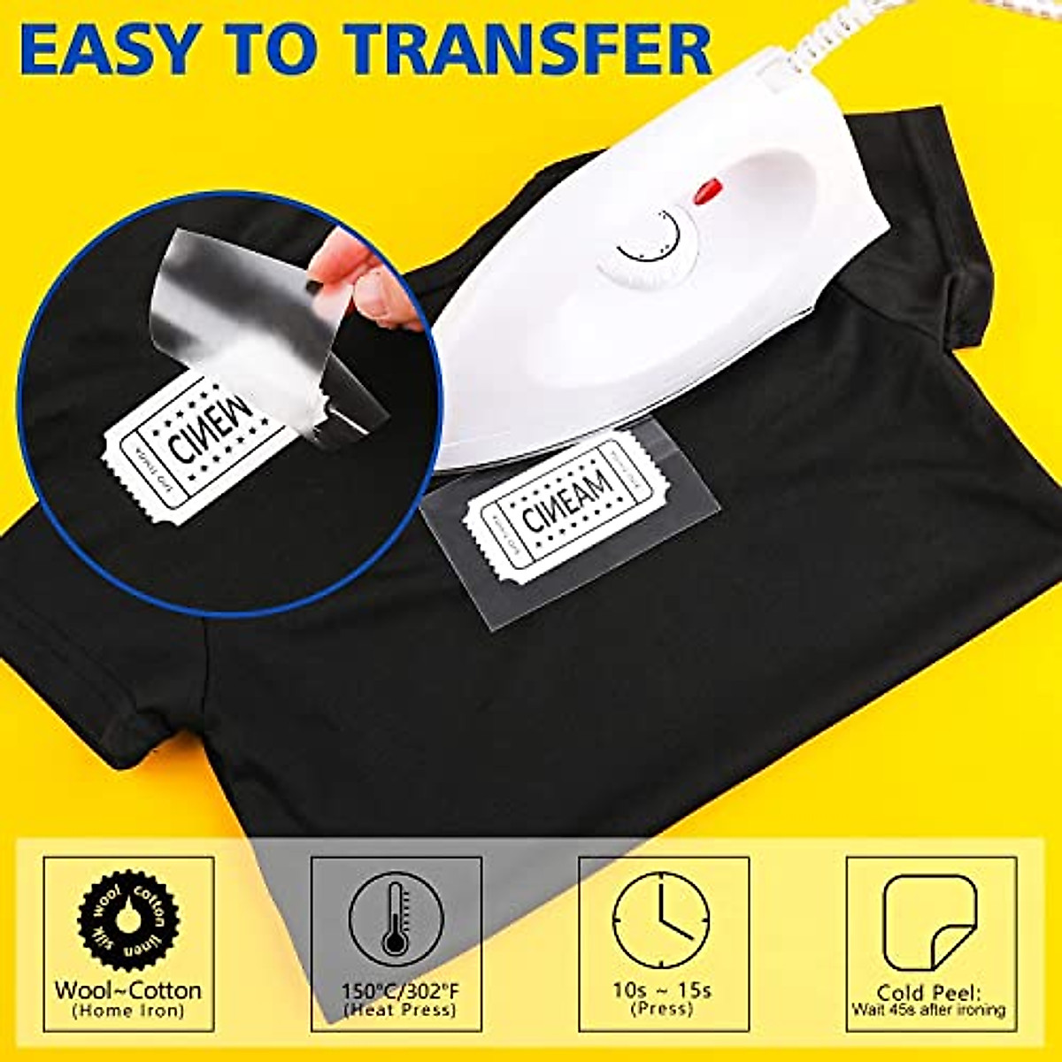 CAREGY HTV Heat Transfer Vinyl White Iron on Vinyl 12 inch x50 Feet Roll Easy to Cut & Weed DIY Design for T-Shirts (White)