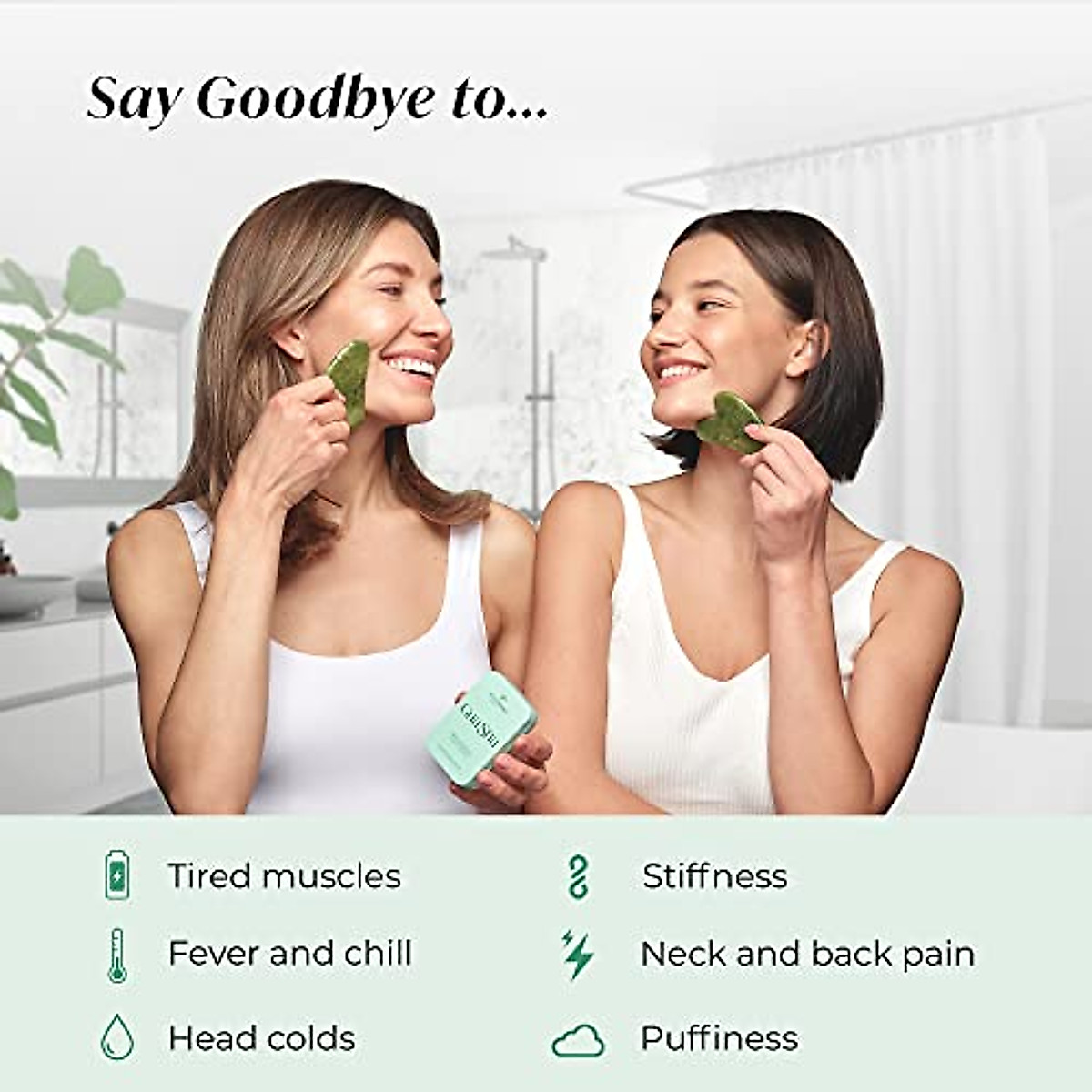 PLANTIFIQUE Gua Sha Facial Tools - GuaSha Massage Tool - Jawline Sculptor - GuaSha Tool for Face - Face Sculpting Tool for Your Skincare Routine - Jade Gua Sha