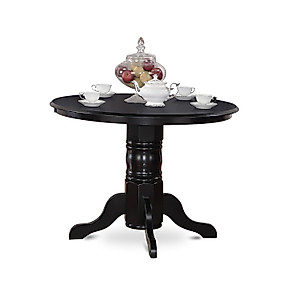 HomeStock Coastal Cool 3Pc Round 42" Dining Room Table and Two Parson Chair with Black Leg and Pu Leather Color Baked Bean