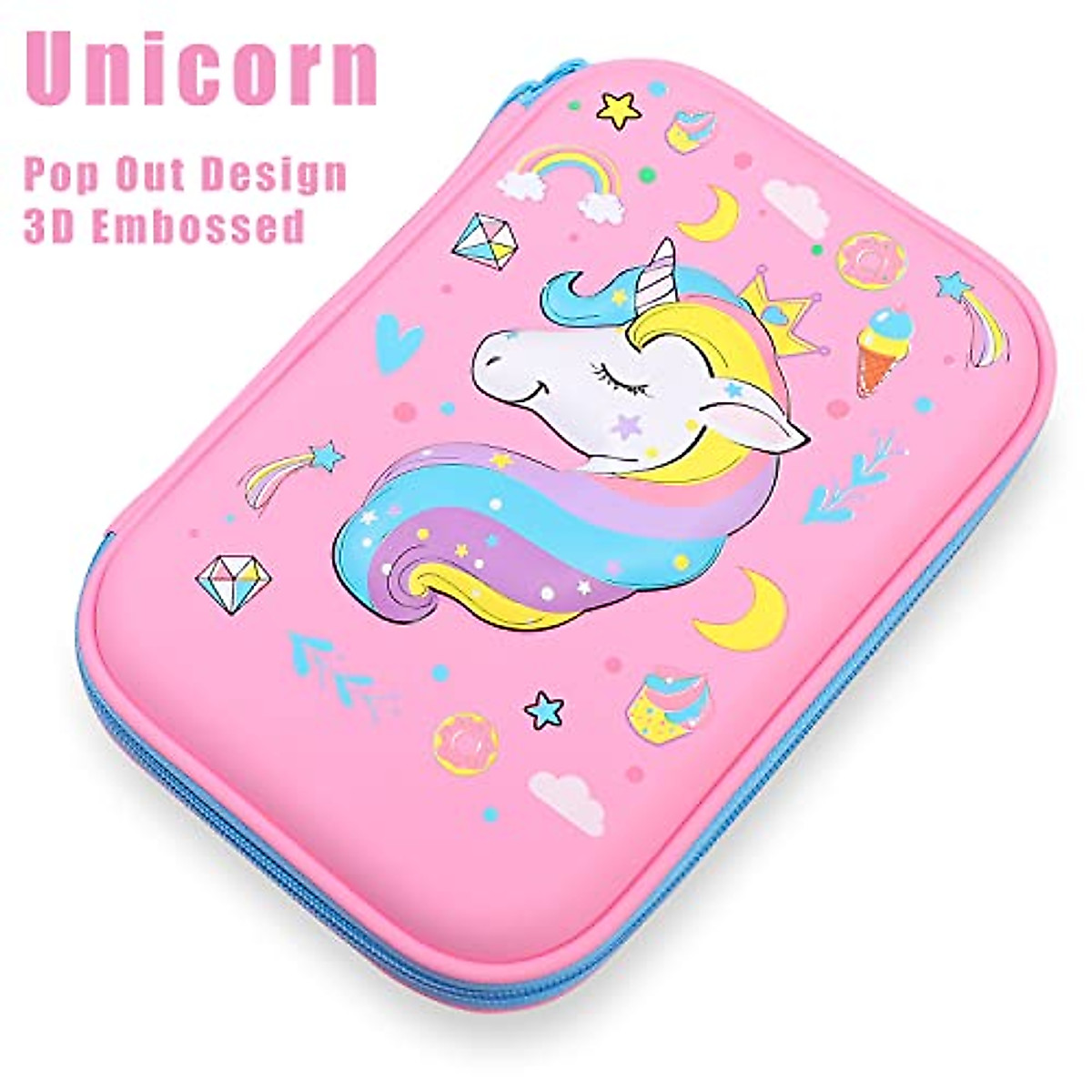SOOCUTE Crown Unicorn Gifts for Girls - Cute Big Size Hardtop Pencil Case with Compartment - Kids School Supply Organizer Stationery Box Zipper Pouch (Light Pink)