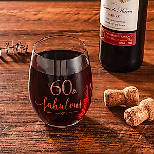 Crisky Rose Gold 60 & Fabulous Wine Glass for Women 60th Birthday Gifts Funny Ideas for Women, Wife, Mom, Sister, Aunt, Friends, Coworker, Her Rose Gold Foil 60 & Fabulous 14oz, with Box