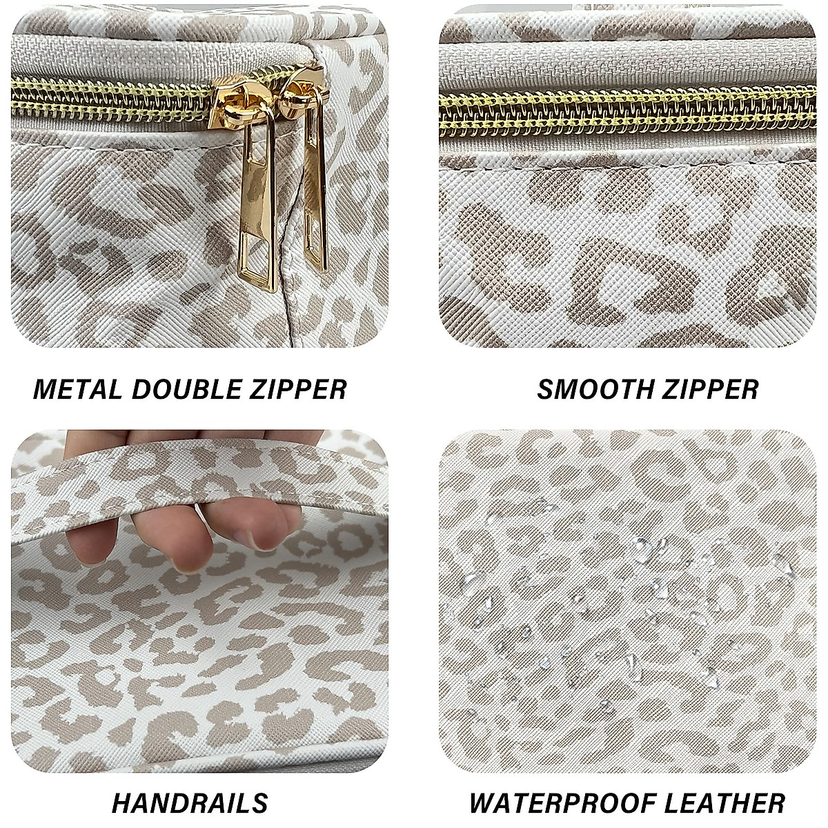 Deokke 3Pcs Makeup Bag,Travel Makeup Bag,Makeup Bags for Women,Makeup Brush Bag,Large Capacity PU Cosmetic Bag,Waterproof and Durable-Grey White Leopard Cheetah Pattern