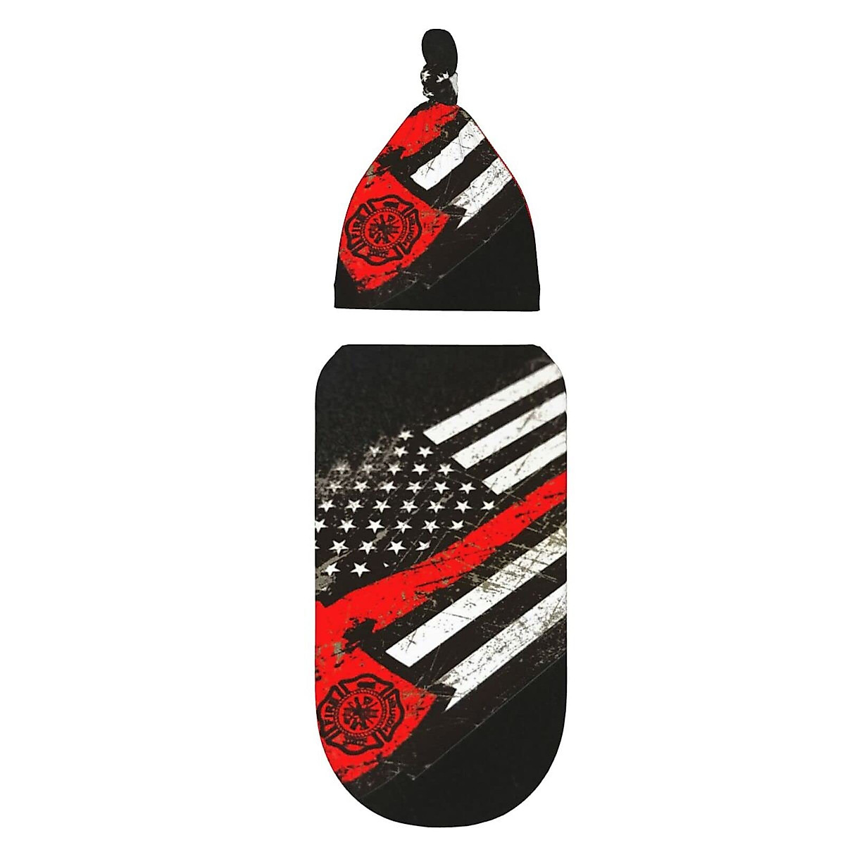 Ykklima Baby Newborn Swaddle Blanket with Beanie Hat- USA Thin Red Line Firefighter Axe Pattern Receiving Blanket Sleep Sack for Girls Boys Infant Gifts