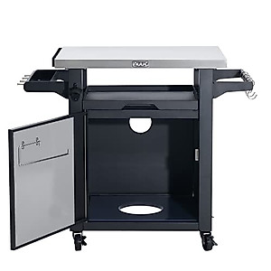 NUUK Deluxe Outdoor Rolling Prep Station, 20" x 30" Stainless Steel Kitchen Storage Island with Enclosed Cabinet and Storage Drawer