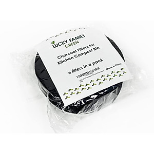 Charcoal Filters Compost Bin - Replacement Filter Round 7.25 inch - Extra Thick 0.4" Kitchen Pail 6 Pack - Carbon Premium Quality Countertop Bucket - Cutting Template Unisize Composting Bins