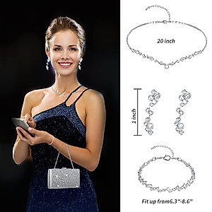 stablerice 4 Pieces Silver Clutch Purses Bag for Women Evening Rhinestone Jewelry Set Bling Necklace Earrings Bracelets Set for Wedding (Stylish Style)