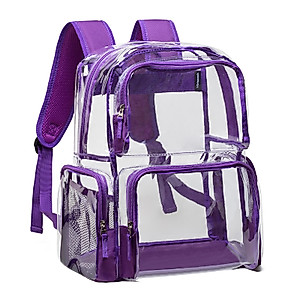 Vorspack Clear Backpack - Transparent Backpack with Reinforced Bottom & Multi-pockets for College Workplace Security - Purple