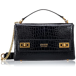GUESS Womens Katey Croc Flap Shoulder Bag, Black, One Size US