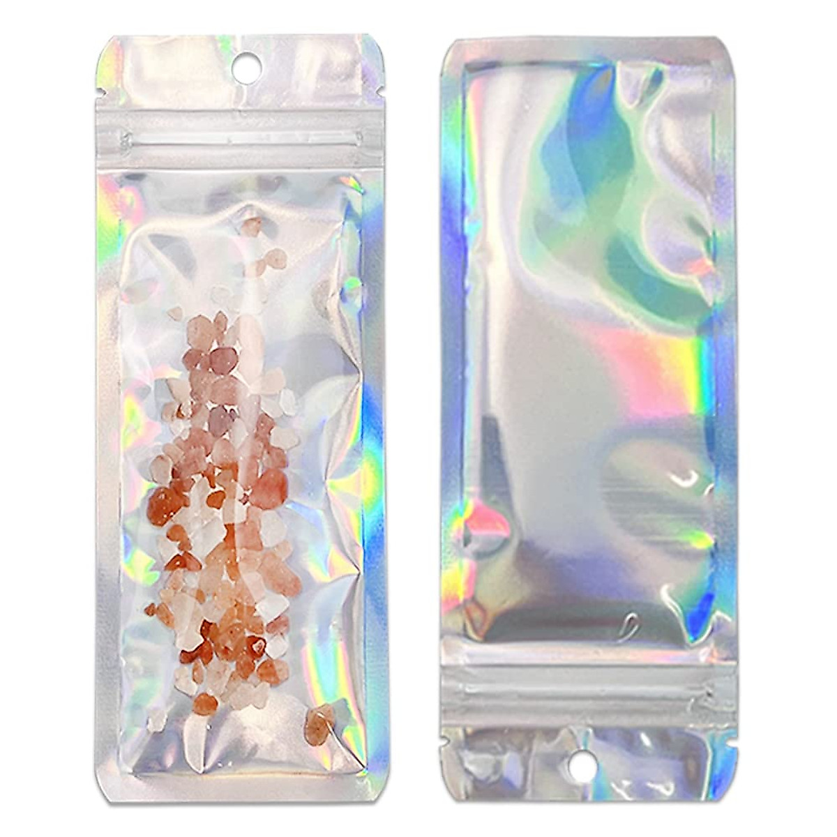 MITOB 100 Pack Clear Mylar Bags 2.36x5.9 inch Resealable Zipper Self Seal Clear Plastic Aluminum Foil Bag Flat Heat Sealable Small Food Storage Bags for Party Favor Pouch with Tear Notch Hang Hole