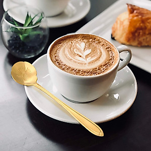 Maitys 16 Pieces Stainless Steel Flower Coffee Spoon Dessert Spoon Sugar Spoon Ice Cream Spoon Stirring Spoon Tea Spoon Milkshake Spoon Set for Tableware Kitchen, Cafe or Bar (Gold)