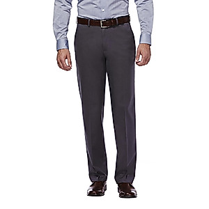 Haggar mens Premium No Iron Khaki Classic Fit Expandable Waist Flat Front Pant, Dark Grey, 34x30