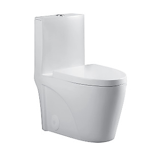 Fine Fixtures Dual-Flush Elongated One Piece Toilet Bowl - Soft Close Seat with High Efficiency Dual Flush in White…