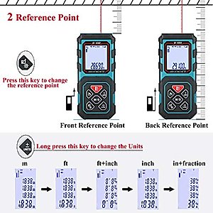 MAKINGTEC Laser Measure 328Ft M/in/Ft Laser Distance Meter,5 Measurement Modes, Pythagorean Mode,LCD Backlight Display, Volume, Area Measurement, Digital Laser Tape Measure D100 Color Blue
