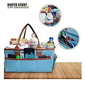 MELWEY Diaper Caddy - Newborn Essentials Must Haves,Baby Registry Basket,Nursery Changing Table and Car Storage Basket Organizer for Baby Boys Girls Shower Gift (Blue With Straps)