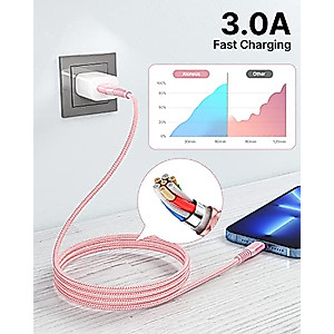 Long iPhone Charger 10 ft 2Pack, (Apple Certified) Lightning Cable 10 Foot Nylon Braided Fast Charging Extra Long 10ft iPhone Cord Compatible with iPhone 13 12 11 XS XR 10 8 7 6 Plus - Pink