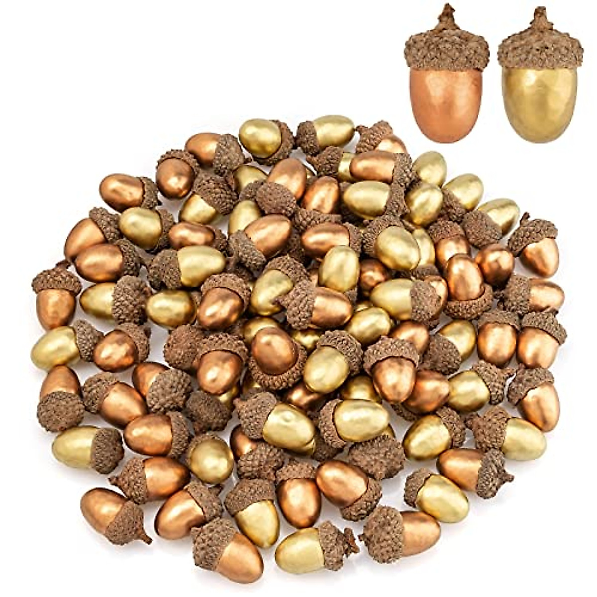 Noverlife 100PCS Golden Fake Acorns With Natural Cap, Artificial Simulation Set, Foam for Crafts, Thanksgiving Craft, Christmas Lifelike Small Ornament for Winter Decor