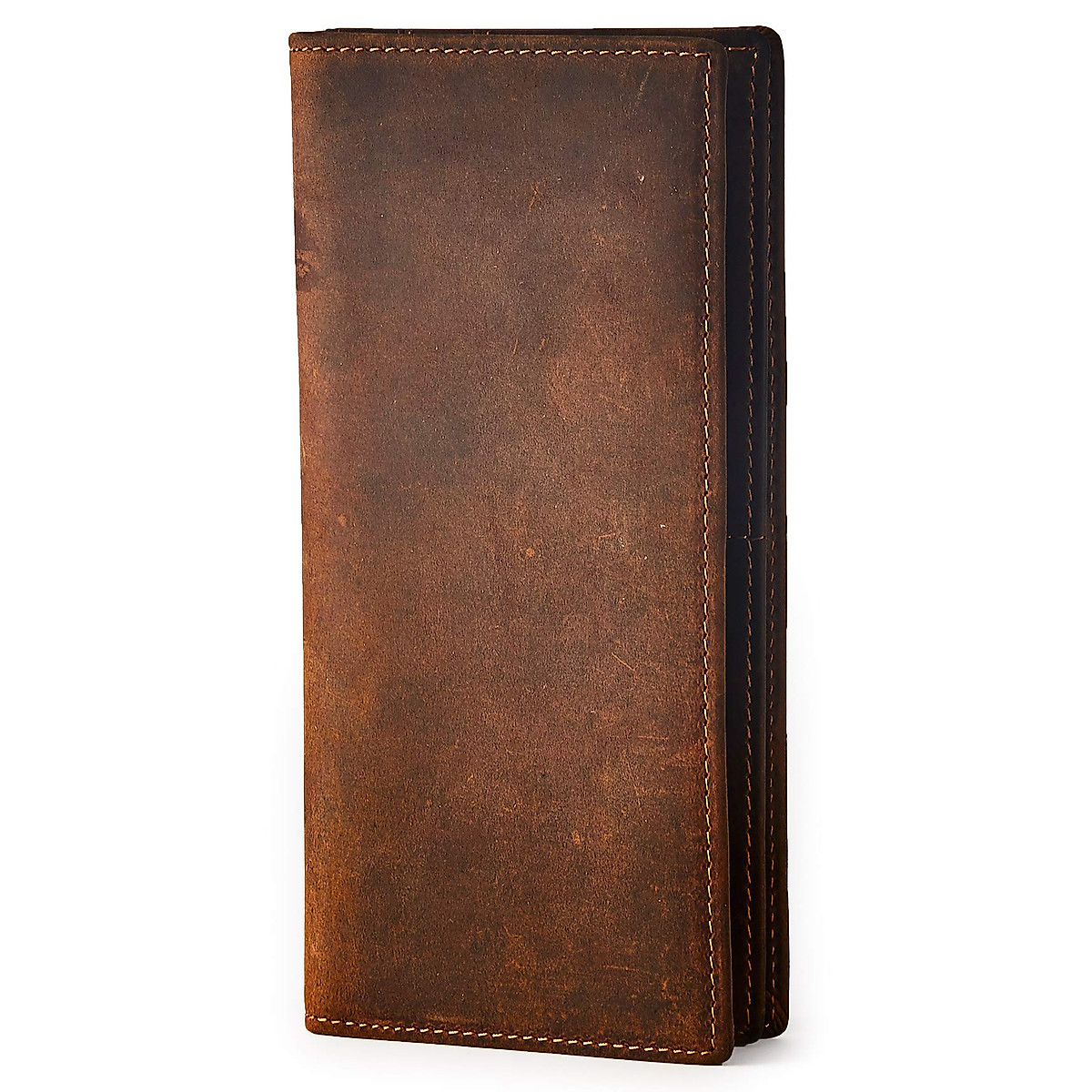 BRASS TACKS Leathercraft Vintage Top Grain Leather Long Wallet for Men Brown Cowhide Bifold Wallet Gift Box