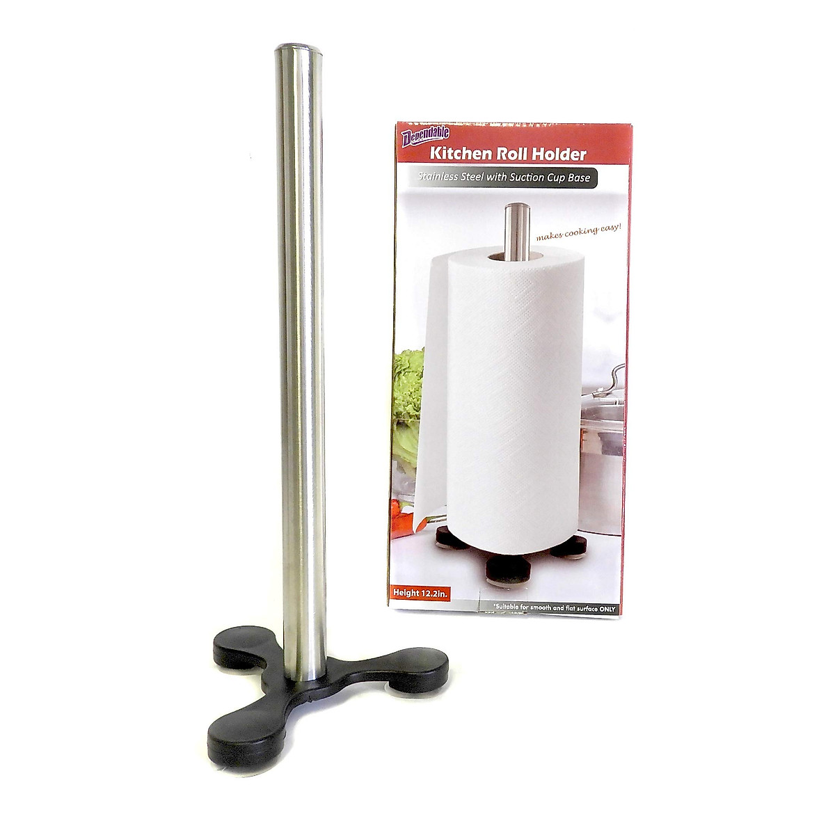 Stainless Steel Suction Cup Paper Towel Holder Kitchen Bathroom Spare Toilet Paper Holder with Nonslip Stable Super Suction Grip Base Countertop