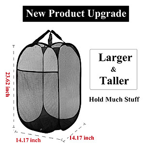 WEHUSE Pop Up Hampers for Laundry, Large Foldable Mesh Laundry Basket Collapsible, Black