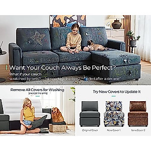 LINSY HOME Convertible Sectional Couch, L Shaped Sofa Couch with Storage, Modular Sofa with Memory Foam, Ottomans, 5 Seat Sofa Corner Sofa with Chaise for Living Room, Dark Grey