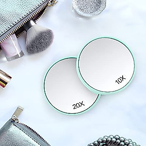 Funtopia Magnifying Mirror and Tweezers Kit, 10X and 20X Magnifying Makeup Mirrors with 2 Suction Cups, Compact Round Mirror Portable Magnifier Travel Set (Green)