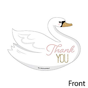 Big Dot of Happiness Swan Soiree - Shaped White Baby Shower or Birthday Party Thank You Note Cards with Envelopes - Set of 12