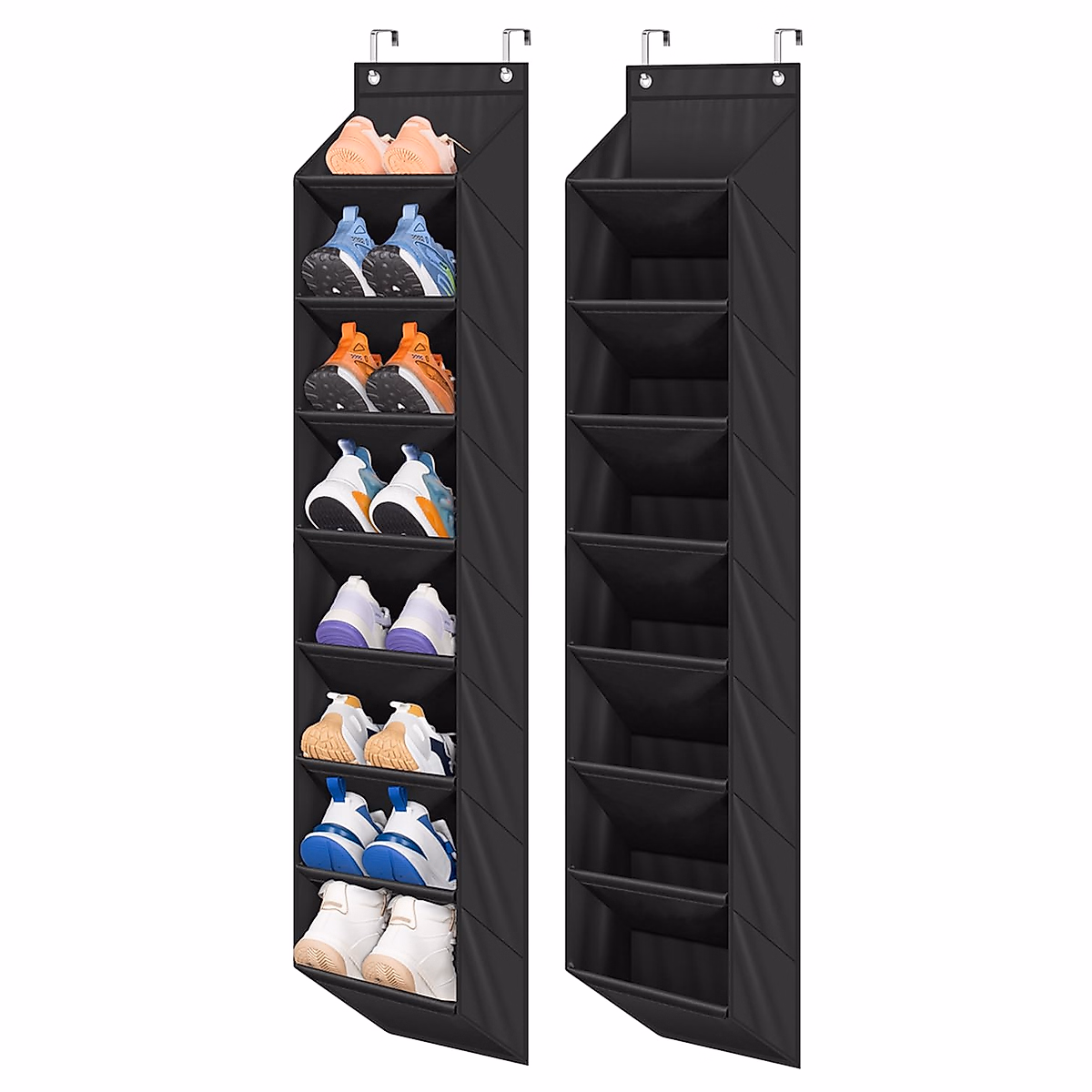 SLEEPING LAMB 2 Pack Narrow Over The Door Shoe Organizer with 8 Large Deep Pockets, Hanging Shoe Rack for Closet Door Storage for Boots, Sneakers (Black)