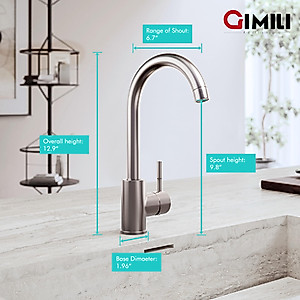 GIMILI Bar Sink Faucet, Brushed Nickel Bar Faucet Single Hole, Modern Prep Wet Small Faucet for Kitchen Farmhouse RV Camper Outdoor Utility Bathroom