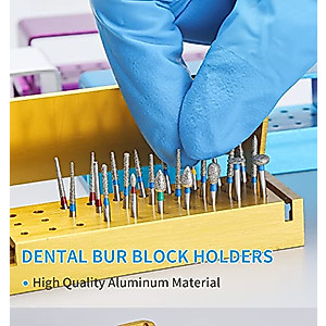 ANNWAH 4 Pcs 30 Holes Dental Bur Blocks - High Speed and Low Speed Diamond Bur Set Dental Lab Aluminum Bur Case Disinfection Opening Box Organizer Gold/Sliver/Blue/Purple