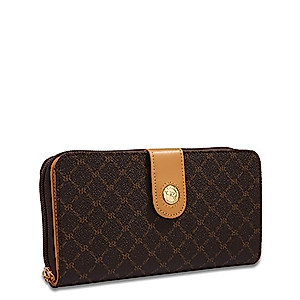 Rioni Button Fold Womens Credit Card Zipper Wallet - Signature Brown