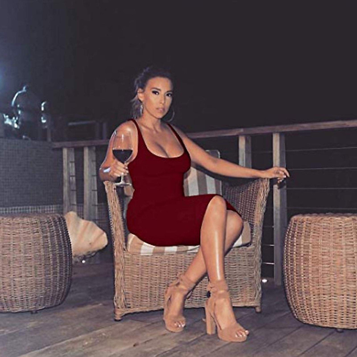 Padaleks Women's Summer Sexy Basic Sleeveless Tank Top Bodycon Dress Party Club Mini Dresses Knee Length