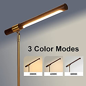 Myhaptim LED Wood Grain Desk Lamp with Wireless Charger, Desk Lamps for Home Office with USB Charging Port, Touch Control Desk Light Adjustable, Eye-Caring Office Lamp with Night Light