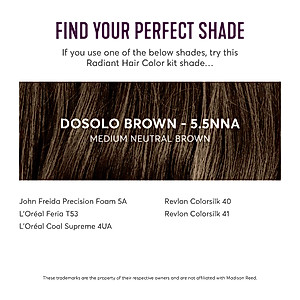 Madison Reed Radiant Hair Color Kit, Medium Neutral Brown for 100% Gray Coverage of Resistant Gray Hair, Ammonia-Free, 5.5NNA Dosolo Brown, Permanent Hair Dye, Pack of 1