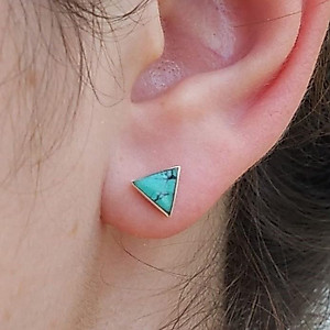 Handmade Turquoise Gemstone Square 5mm Stud Earrings, 925 Sterling Silver Studs for Women, Cartilage Earring, Tarnish & Water Resistant, By Miya Jewelry Creations