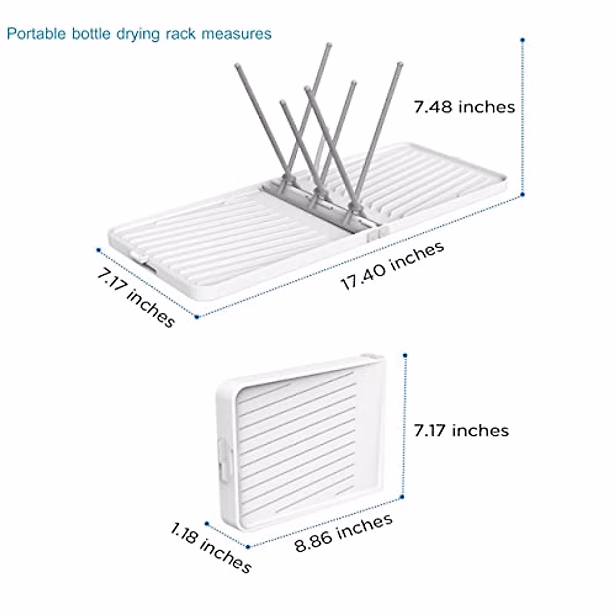 KlirAir Travel Baby Bottle Drying Rack with Tray and Drainer,Portable Bottle Drying Rack for Bottles, Teats, Cups, Nipples,Pump Parts and Accessories,White