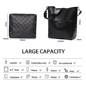 Seammer Genuine Leather Bucket Handbags for Women Large Designer Hobo Shoulder Handbag Purse Black