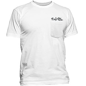 Salt Life Mens Old School Short Sleeve Classic Fit Pocket Shirt, White, Large