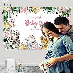 Jungle Safari Baby Shower Backdrop for Girls Wild Animals A Sweet Baby Girl is On Her Way Baby Shower Party Decorations Floral Greenery Photography Party Cake Table Photography Background 5X3Ft