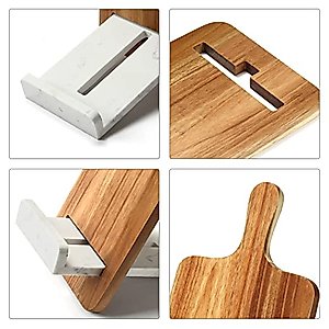 EVERBBKING Cookbook Stand，Acacia Wood Cutting Board Style Cookbook Holder for Kitchen Counter Adjustable iPad Tablet Recipe Book Stand with Marble Base