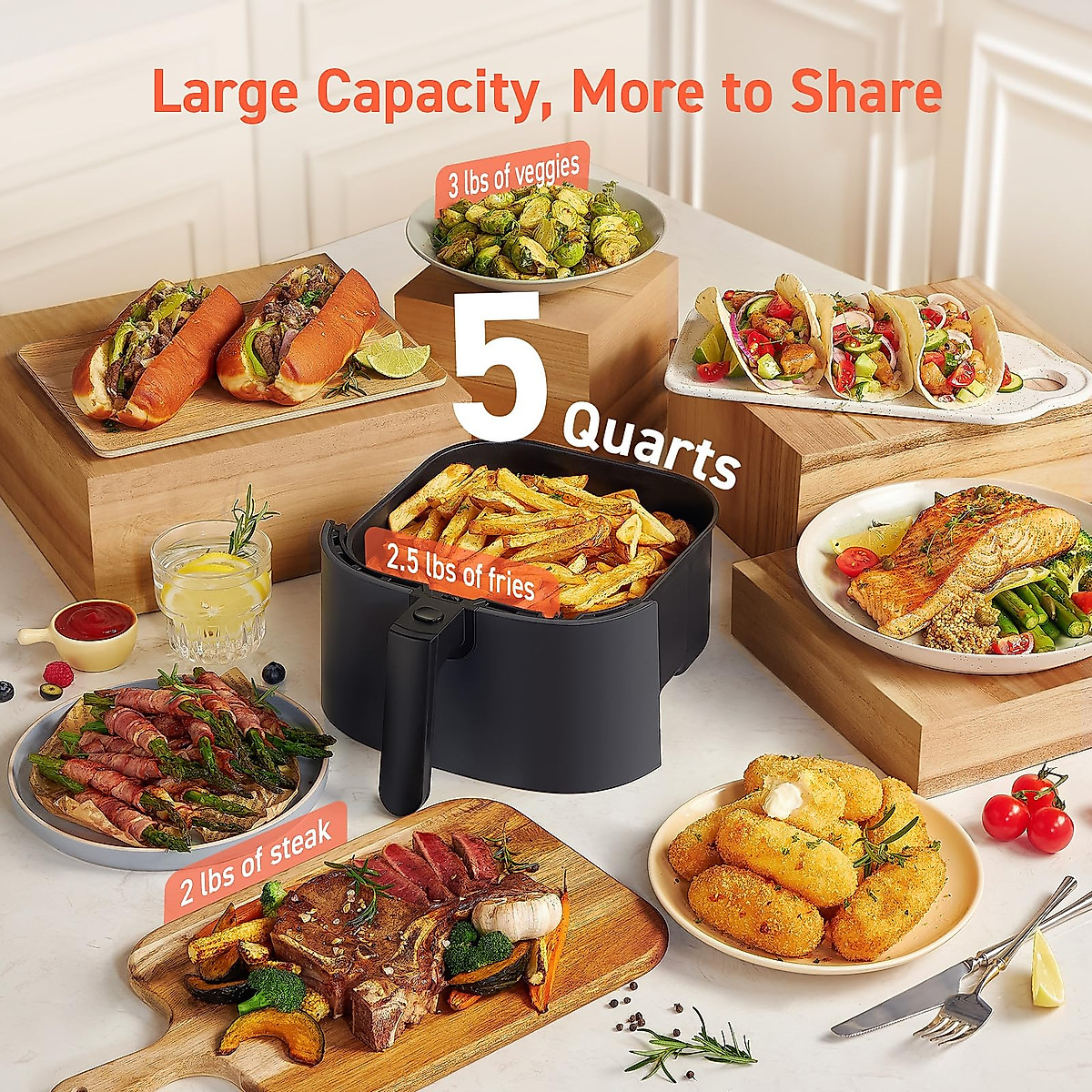 COSORI Air Fryer, 5 QT, 9-in-1 Airfryer Compact Oilless Small Oven, Dishwasher-Safe, 450℉ freidora de aire, 30 Exclusive Recipes, Tempered Glass Display, Nonstick Basket, Quiet, Fit for 1-4 People