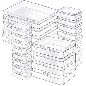 Jutieuo 24 Pack Mixed Sizes Rectangular Mini Plastic Containers Clear Plastic Storage Boxes with Hinged Lids and Labels Empty Beads Organizers for Small Items Art Craft Jewelry Projects