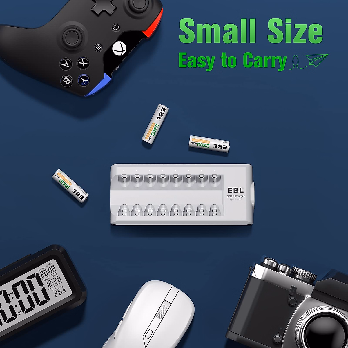 EBL AA AAA Battery Charger, 8-Bay Individual Charger for NiMH NiCD Rechargeable Batteries with AC Plug Fast Charging