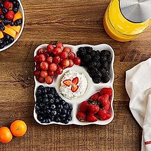 Set of 2 Porcelain Appetizer Serving Trays, 5-Compartment Reusable Divided Platters for Charcuterie Boards, Finger Foods, Fruit, Veggies, Snacks Desserts (9.5x9.5x1 in)